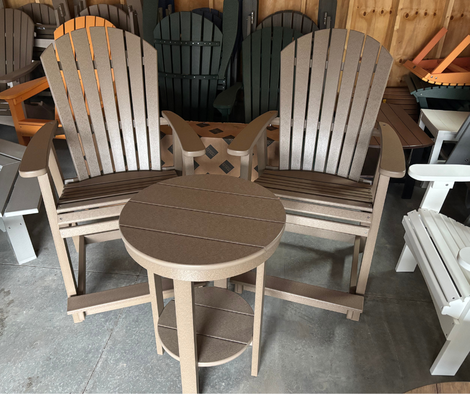 COMFO BACK COUNTER HEIGHT ROUND END TABLE SET- WEATHERWOOD – Garden Time