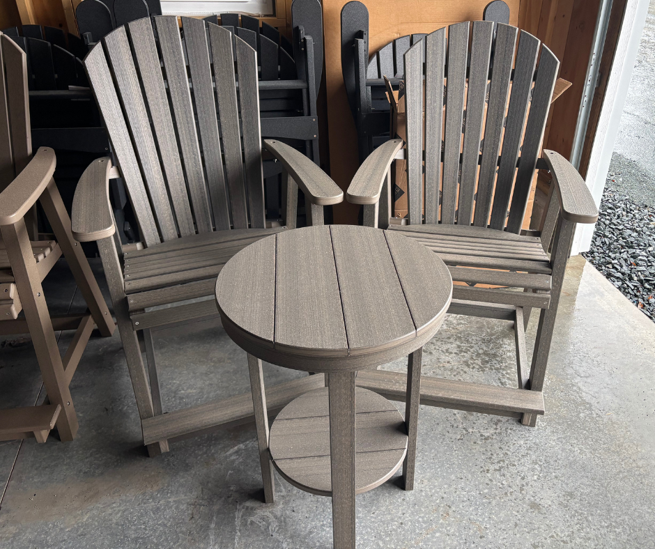 COMFO BACK COUNTER HEIGHT ROUND END TABLE SET- COASTAL GRAY – Garden Time